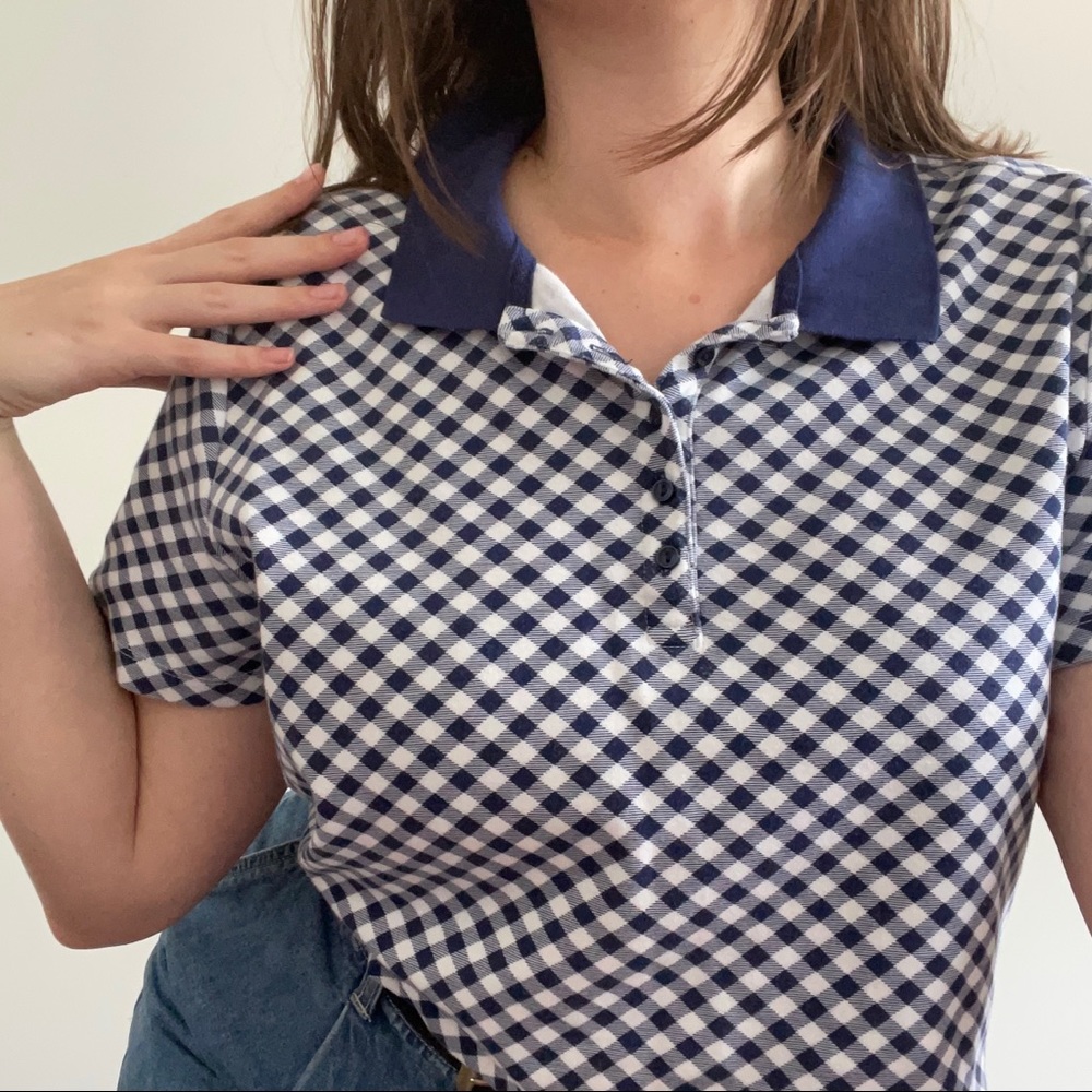 Navy And White Checkered Vintage Golf Style Oversized… - Gem